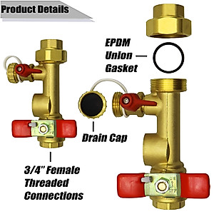 3/4 Inch IPS Isolator Tankless Water Heater Service Valve Kit with Pressure Relief Valve, Clean Brass, 3/4 Inch Service Installation Valve for rheem,rinai,ecosmart,navien,noritz,takagi,bosch
