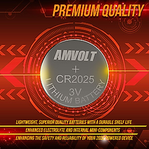 AmVolt- Pack of 8 CR2025 Batteries, 220mAh 3 Volt Lithium Battery, Long Lasting Coin Cell 2030 Batteries for Small Electronic Devices