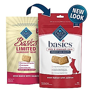Blue Buffalo Basics Skin & Stomach Care Biscuits Crunchy Dog Treats, Salmon & Potato 6-oz Bag