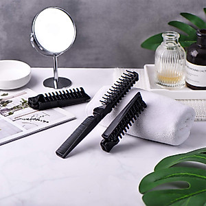 10 Pcs Portable Travel Folding Comb Brush Combo Compact Foldable Hair Brush Pocket Size Comb Double Headed for Women Men Homeless Hotel Shelter Nursing Home Charity Church (Black)