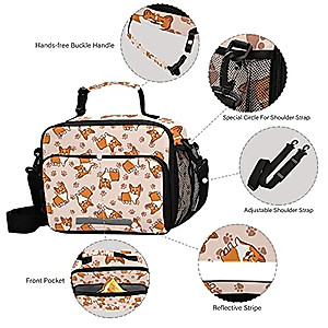 Corgis Paw Lunch Bag, Reusable Cooler Lightweight Tote Bag for Men, Women, Lunch box with Adjustable & Removable Shoulder Strap