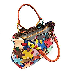 Segater Multicolor Hobo Shoulder Bag Genuine Leather Random Colorful Square Splicing Handbag Large Tote Satchels Crossbody Purses