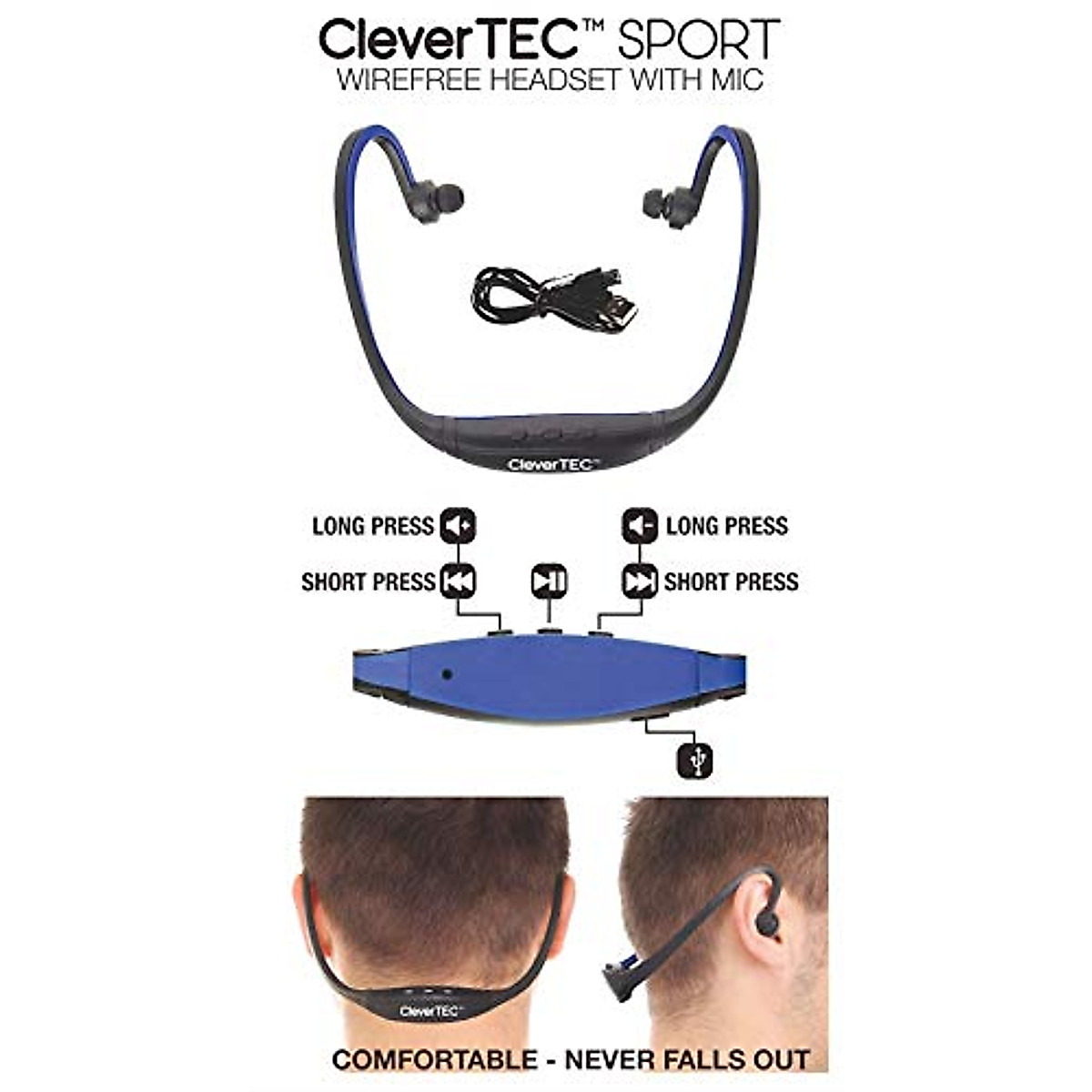 CleverTEC Sport Bluetooth Wire Free Wireless Headphones with Mic