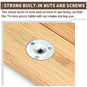 Tirrinia 26x26in Bamboo Picnic Table with Carrying Bag + Free Picnic Pad, Outdoor Portable All-Purpose Table for Concerts, Camping, Beach, Tailgating, Patio, Kitchen, Living Room