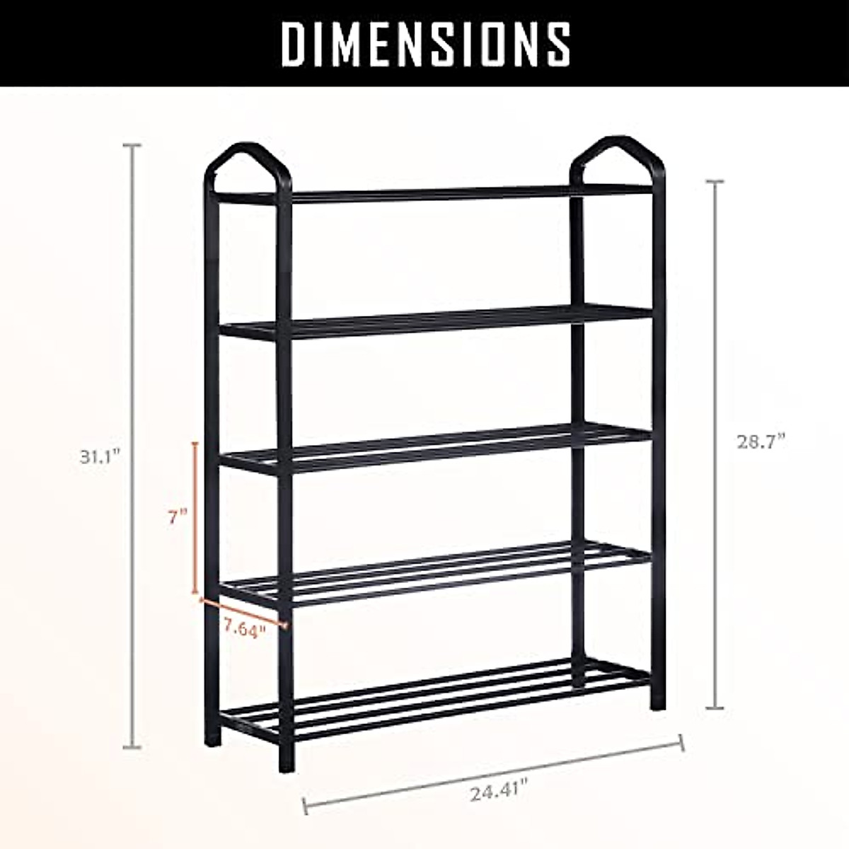 YSSOA 5-Tier Stackable Shoe Rack, 15-Pairs Sturdy Shoe Shelf Storage, Black Shoe Tower for Bedroom, Entryway, Hallway, and Closet, 1 Pack