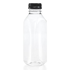 VTM (12) 16 oz. Clear Food Grade Square Plastic Juice Bottles with Black Tamper Evident Caps 12/Pack