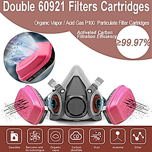 RANKSING Respirator Mask with 60921 Filters to Protect Against Dust, Gases, Fumes, Asbestos, Organic Vapors, Chemicals while Painting, Spraying, Sanding, Welding, Construct and Other Work PPE