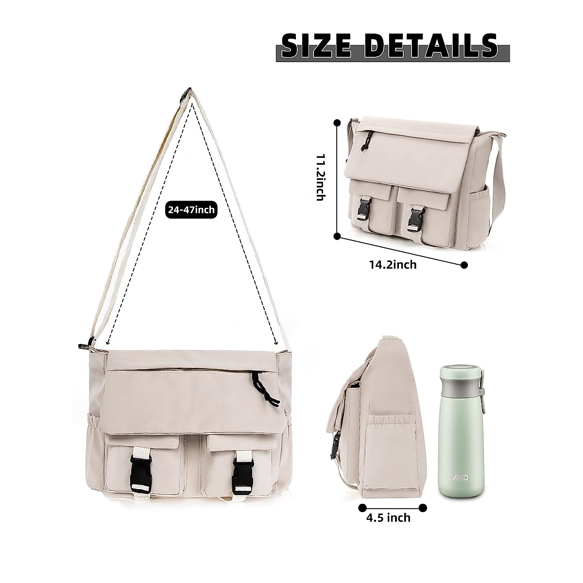 Lovvento Messenger Bag for Men, Women Briefcases Lightweight Men's Laptop Bag 15.6 inch Water Resistant Crossbody Bags Casual Satchel Shoulder College Travel Office Computer Bag (Original-white)