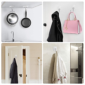 FACURY Large Adhesive Hooks 22Ib(Max),Waterproof and Rustproof Wall Hooks for Hanging Heavy Duty,Stainless Steel Towel and Coats Hooks to use Inside Kitchen,Bathroom,Home and Office,16Pack (16)