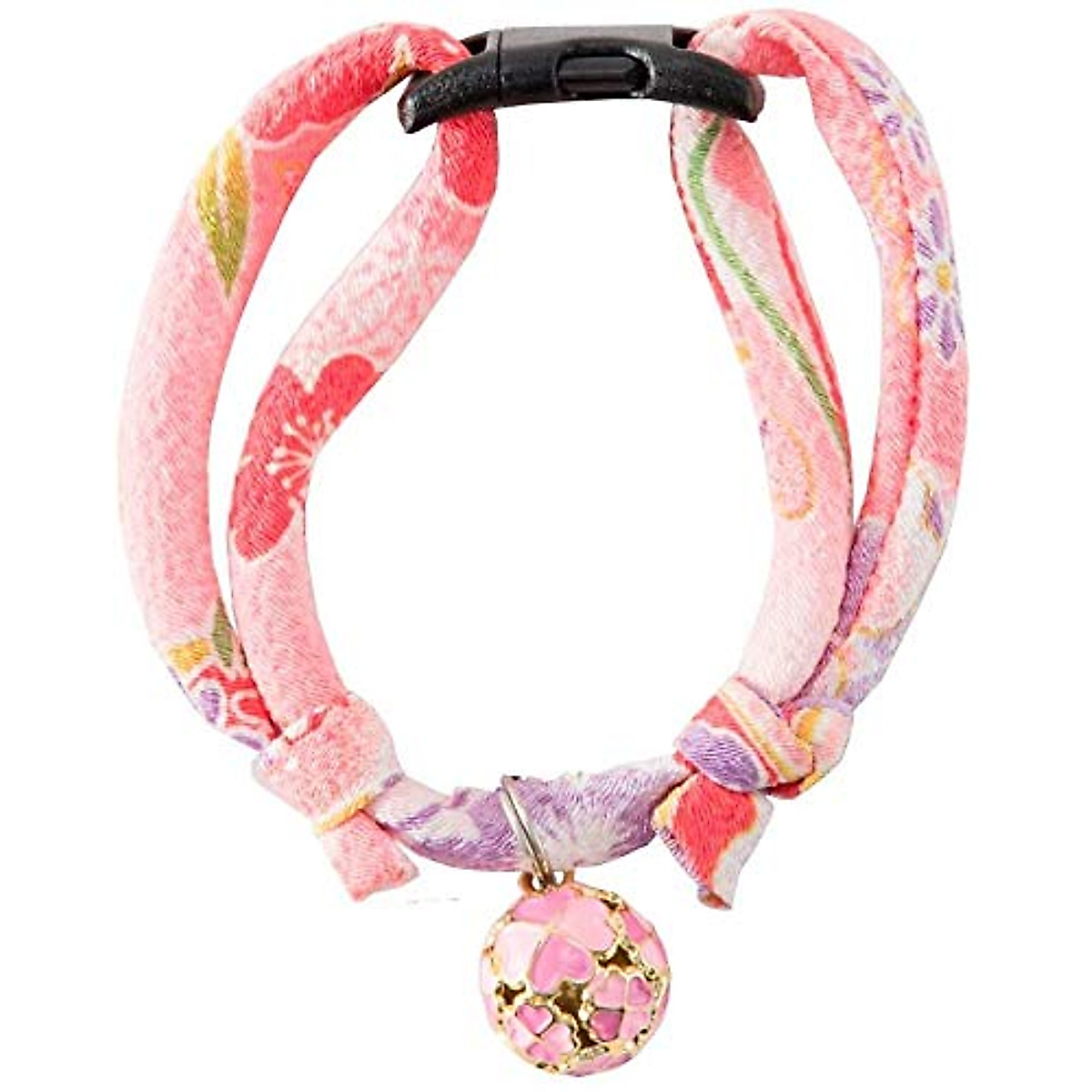 Necoichi Chirimen Cat Collar with Clover Bell (Pastel Pink)