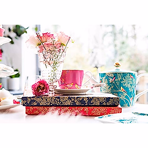 Portmeirion Sara Miller London Chelsea Teacup and Saucer, Pink | 8 Oz Cup for Drinking Tea and Coffee | Made from Fine China with Gold Detail | Handwash Only