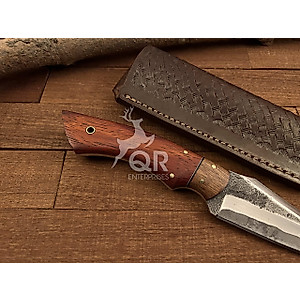 Classic Blades San Mai Damascus Steel Handmade Hunting knife, Bushcraft knife, Fixed blade knife, Outdoor Full Tang Forged knife, Camping knife Wooden Handle With Leather Sheath