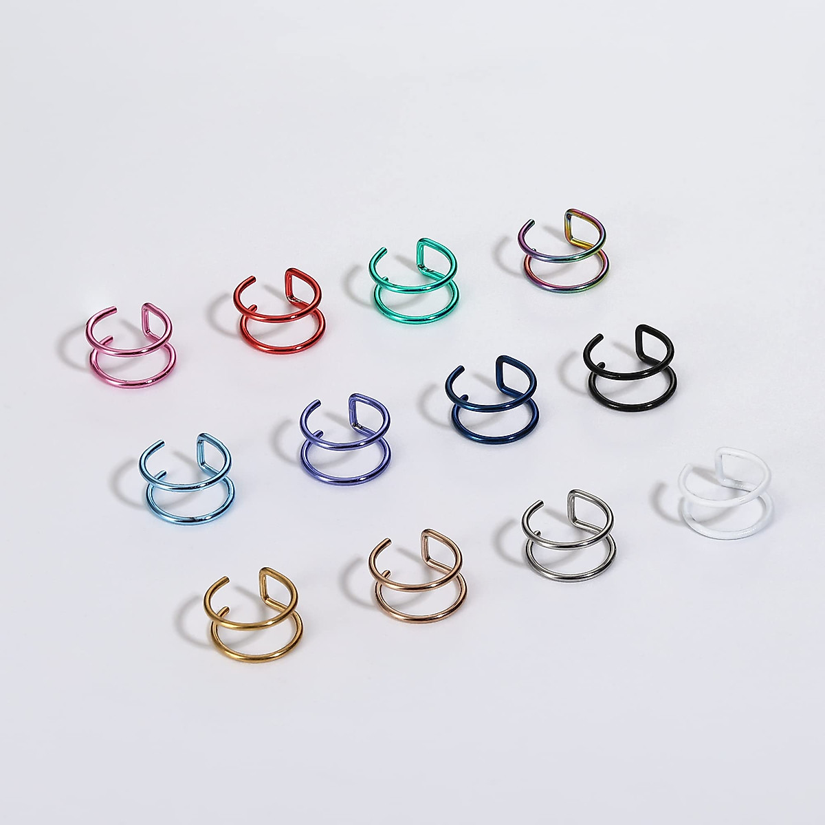 Drperfect Fake Double Nose Ring Hoop Stainless Steel Faux Nose Ring Non Piercing Lip Ring Ear Cuff Clip on Helix Cartilage Earring Set