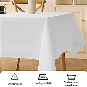 Aocoz White Tablecloth - Rectangle 90 x 132 Inch Stain-Wrinkle Resistant Washable Tablecloth Decorative Table Cover for Dining Table Parties, Wedding