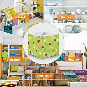DOMIKING Beetles Ladybugs Collapsible Fabric Storage Cubes Bins with Handles Square Closet Organizer Waterproof Lining for Shelves Cabinet Nursery Drawer 11.02x11.02x11.02 Inches