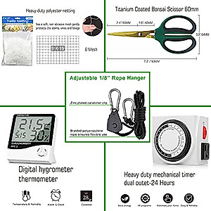Hongruilite 36''x24''x53'' 2-in-1 Grow Tent Room w/Waterproof Floor Tray + Grow Light Hangers + Digital Hygrometer + 60mm Bonsai Shears + 24 Hour Timer + Trellis Netting Indoor Plant Grow Tent Kit