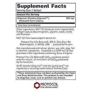 Protocol Ubiquinol CoQ10 200mg - Oxidative Stress Quencher, Cell Energy, Heart Health - 60 Softgels