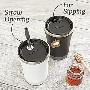 Zoku 20oz Powder Coated Tumbler, White | Premium Stainless Steel and Vacuum Insulated | Special Rotating Lid Designed for Sipping and Straw Use