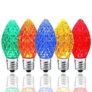 25 Pack C7 LED Replacement Bulbs- Multicolor LED Bulbs Dimmable for Christmas Outdoor Indoor String Lights, IP65 Waterproof Multicolor LED Night Light Bulbs, 0.72 Watts, C7/E12 Candelabra Base