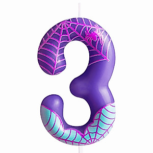 Purple Spider 3rd Birthday Candles Spider Themed Number 3 Candle Cake Topper Spider Cartoon Birthday Cake Decorations for Boys Girls Kids Party Supplies