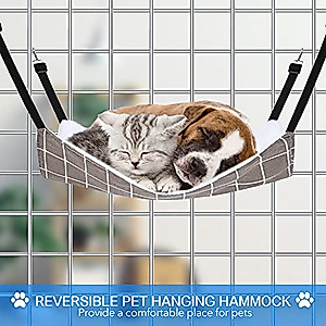 Pedgot 3 Pack Reversible Cat Hanging Hammock with Adjustable Straps and Hooks Double-Sided Pet Cage Hammock Hanging Bed Resting Sleepy Pad for Small Animals Pets, 23.6 x 20 Inches