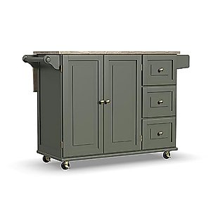 Homestyles Mobile Kitchen Island Cart with Wood Top and Dropleaf Breakfast Bar, 18" D x 53.5" W x 36" H, Green