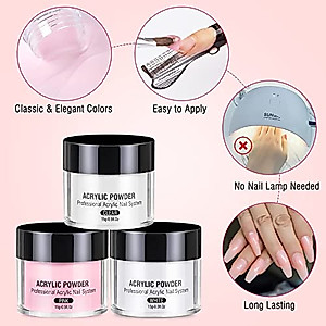 Acrylic Nail Kit Acrylic Powder and Liquid Set, Monomer Liquid Set with Nail Brush, Pink White Clear Nail Powder Kit for Acrylic Nails Extension Beginner Set