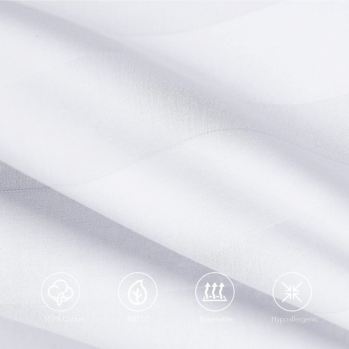 100% Egyptian Cotton Standard Pillow Protectors Set of 2, 400 Thread Count Sateen Weave Cooling Pillowcase, Easy Care Zippered Style Pillow Covers (Stripe-White, Standard)