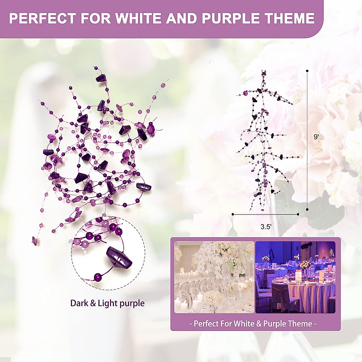 TeaSu 12pcs Purple Crystal String, for Floating Candles Centerpieces Table Decorations, Crystal Bead Filler for Party, Birthday Decorations