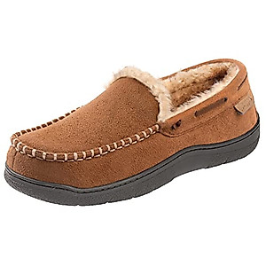 Zigzagger Men's Moccasin Slippers Memory Foam House Shoes, Indoor and Outdoor Warm Loafer Slippers, Tan, 10.5 M US