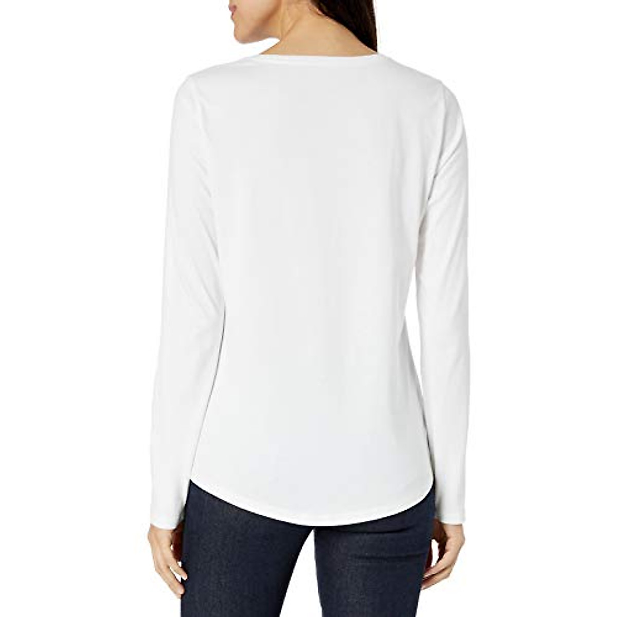 Amazon Essentials Women's Classic-Fit 100% Cotton Long-Sleeve Crewneck T-Shirt, White, Medium
