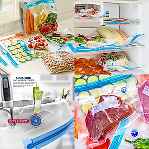 VICARKO Reusable Sous Vide Bags 3 Sizes - 30 Pack with Hand Pump, Sealing Clips for Sous Vide Cooking and Food Storage