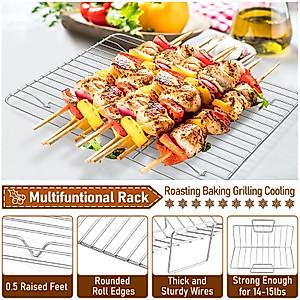 14 Inch Roasting Pan Set (7Pcs), Joyfair Stainless Steel Rectangular Turkey Roaster Baking Pan with V-Rack & Cooling Rack for Oven, Great for Thanksgiving Christmas Roast Chicken Meat Lasgana