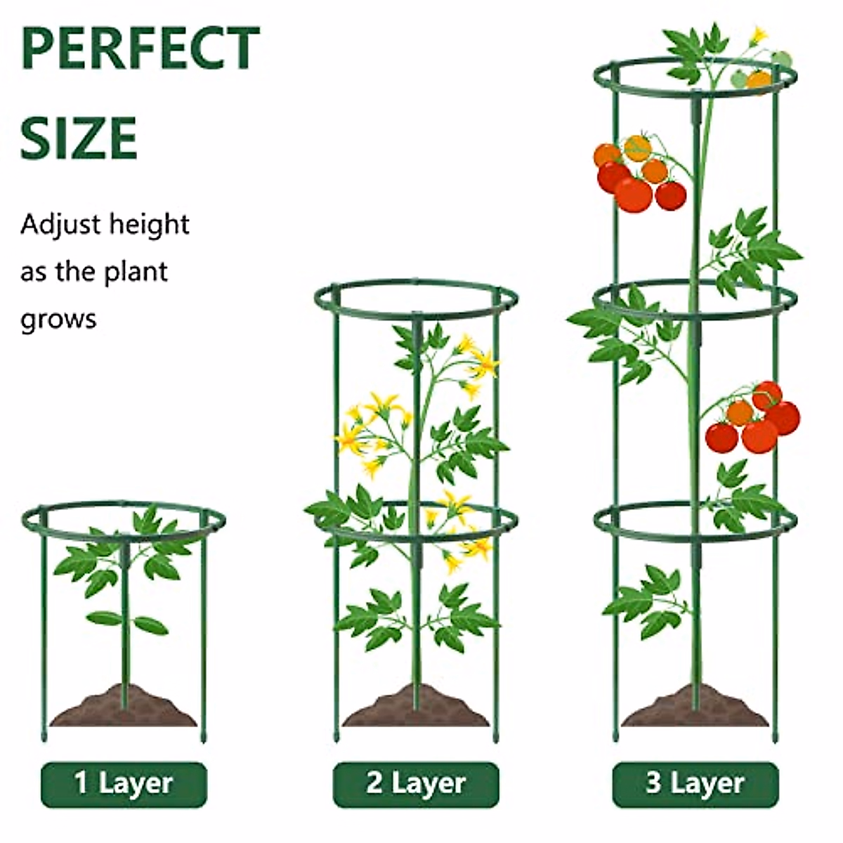 12Packs Plant Support Stakes Half Round Plant Stakes for Indoor Plants, Stackable 3 Tier Garden Flower Support, Plant Cages for Tomato,Monstera, Peony, Hydrangea, Climbing Plants
