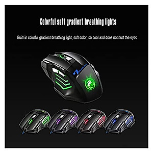 JIE. 7 Key Wired Mouse Color RGB Breathing lamp E-Sports no Sound Game Mouse Suitable for PC/Laptop Desktop Compatible with Vista / Windows7, 8, 10 / Mac (Color : Black)
