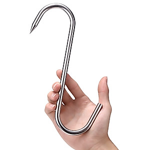 10 Inch Meat Hooks 5 PCS, Butcher Hooks Stainless Steel (8MM Diameter), Meat Processing Hooks, S-Shaped Hook for Hanging Bacon, Hunting Smoking Ribs, Drying, Grillling BBQ For Kitchen, Slaughterhouse