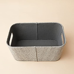 LA JOLIE MUSE Modern Basket with Bamboo Lids, Mid-Century Stackable Storage Basket Bins for Shelves Office Home Organizing, Decorative Tweed Fabric Organizer Container Set of 2, Light Grey