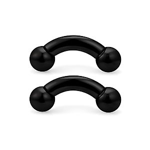 Ftovosyo PA Rings 316L Surgical Steel Internally Threaded Bent Curved Barbell for Women Men CR Ear Gauges Earrings 8G 12mm 1 Pair, Color Black