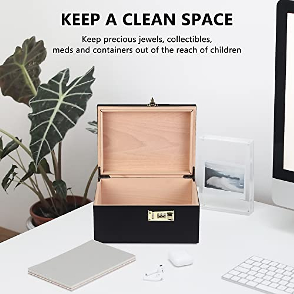 SafeDelux Wooden Box with Hinged Lid and Lock Premium Keepsake Decorative Storage Box For Home or Office - 11 X 8 X 5 Inches