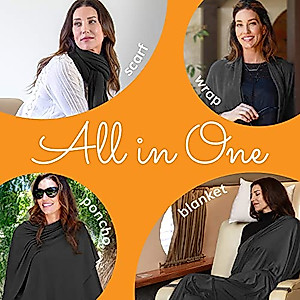 Happyluxe Shawl Wraps for Women, Versatile Wrap Shawl for Women, Wrap Scarf, Pashmina, Travel Gifts for Women - Jet Black