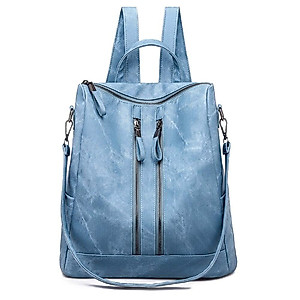 Poopy Women Multifunctional Soft Leather Handbag Purses Shoulder Backpack Crossbody Zipper Bag with Pocket (blue)