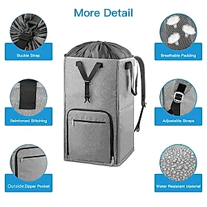 Laundry Backpack Bag, Bukere Extra Large 2 in 1 Laundry Hamper Basket for College Students Dorm Essentials, Adjustable Shoulder Straps, Freestanding Laundry Bag for Apartment, Laundromat, Travel