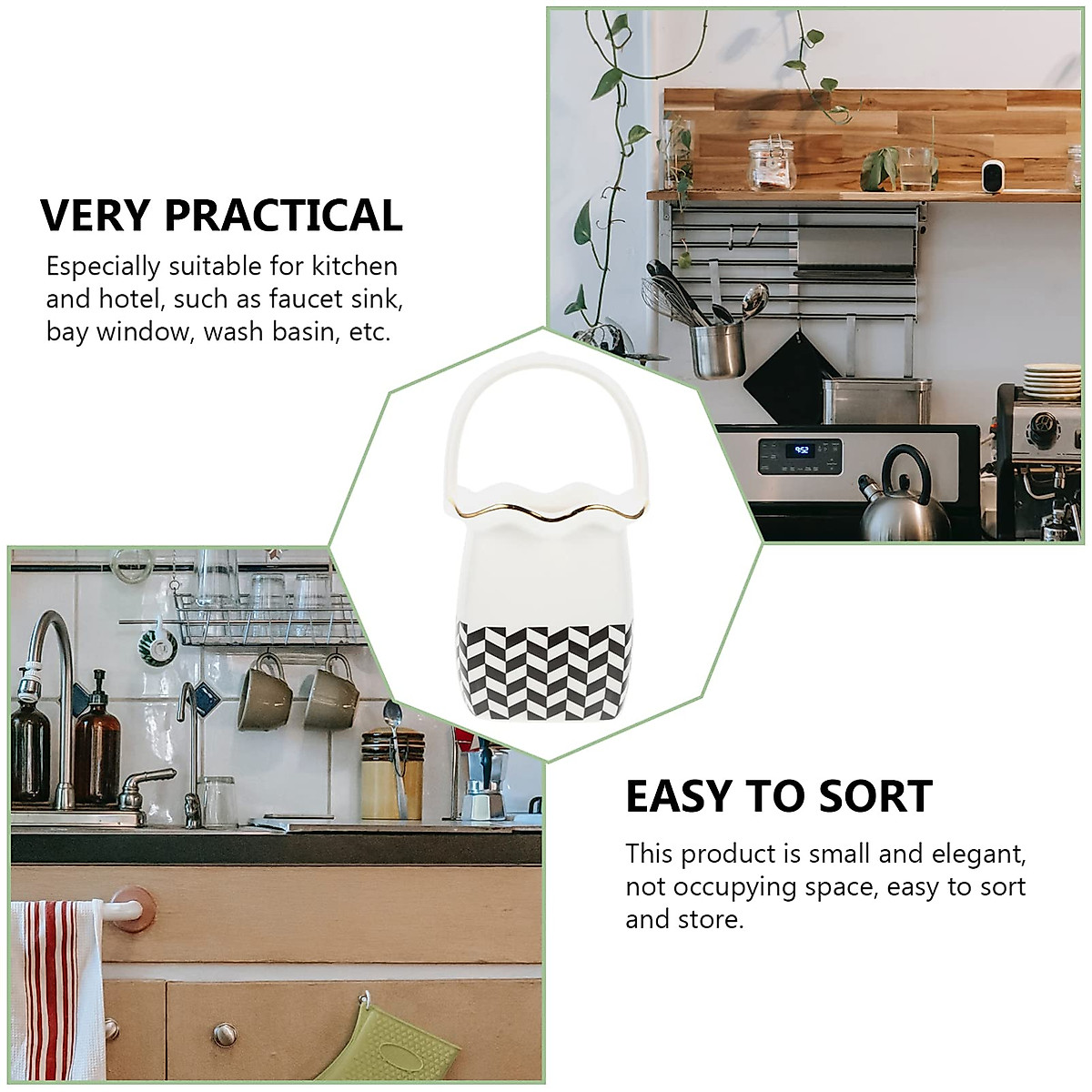 HEMOTON Ceramic Utensil Holder Caddy Organizer: Kitchen Flatware Silverware Tableware Container Holder Chopsticks Storage Basket Cup for Spoon Forks Dining Table Black