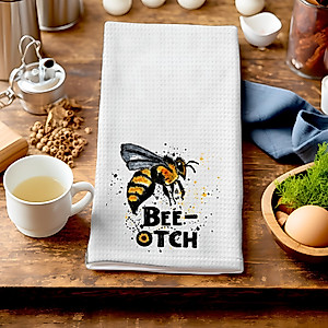 Bee-otch Bumble Bee Microfiber Kitchen Bar Hand Towel, Funny Gift for Women