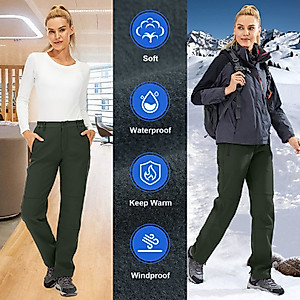 Toomett Ski Pants Women Waterproof Snow Winter Insulated Warm Outdoor Fleece Lined Hiking Pants with Zipper Pockets,209, Army Green,28