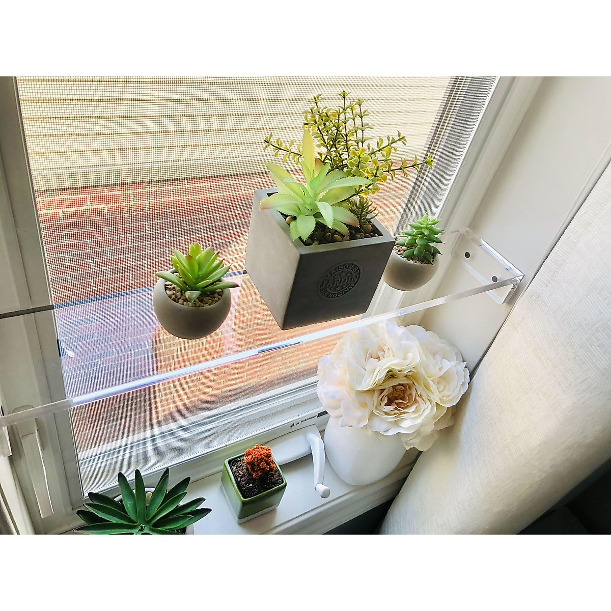 Elegant and Sophisticated Floating Window Shelf (29.5", Double Shelf) - Crystal Clear Recessed Durable Strong Acrylic Trinket, Plants and Succulents Indoor Collection Display Stand Trendy Modern