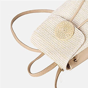 Liadreem Women's Straw Backpack Mini Shoulder Crossbody Bags Convertible Daypack Summer Beach Flap Drawstring Purse, Brown