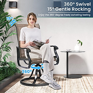 Amopatio Patio Swivel Chairs Set of 2, Outdoor Swivel Rocker Dining Chairs with All Weather Textilene High Back & Metal Frame, for Backyard Deck Lawn Garden, Brown