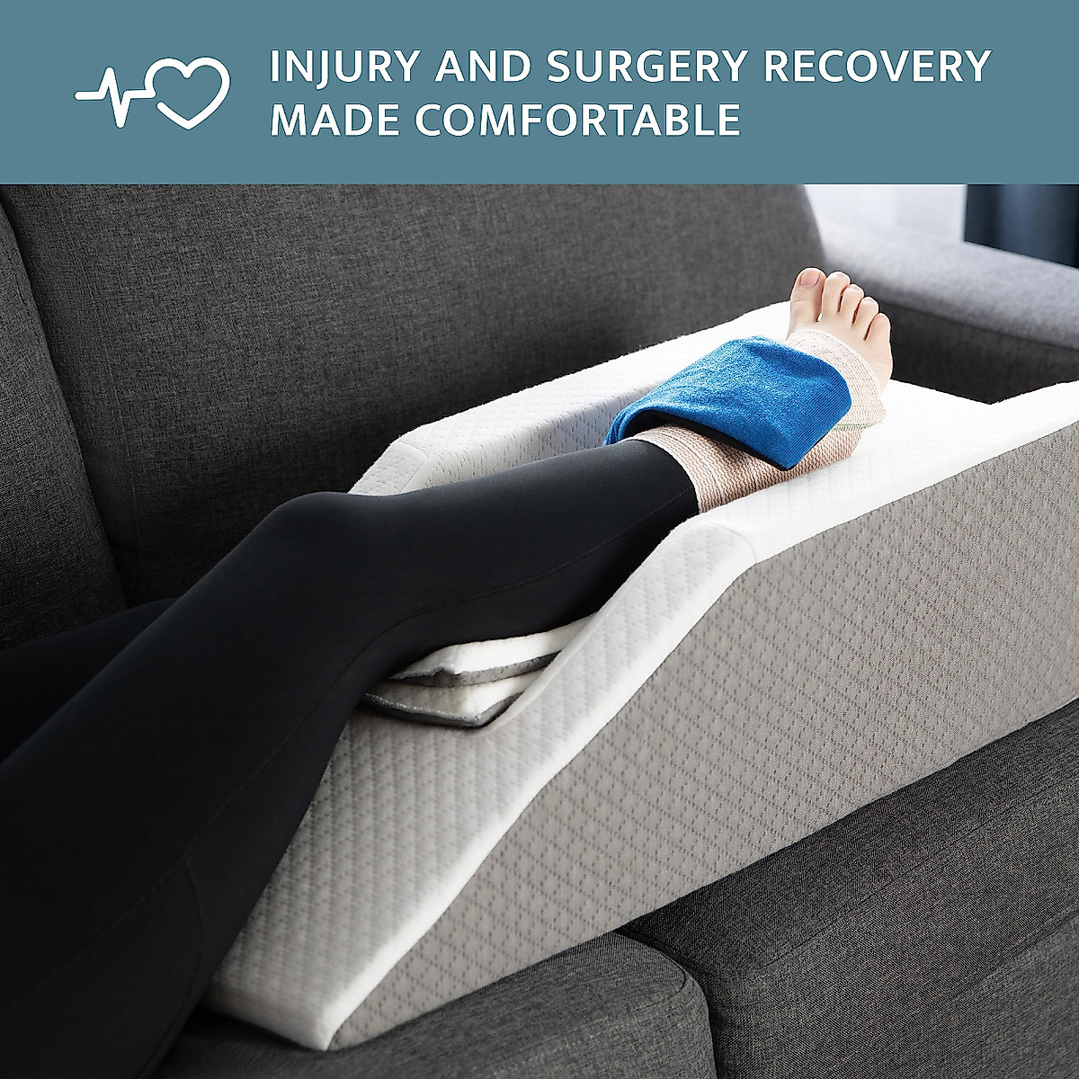 Kӧlbs Single Or Double Leg Elevation Pillow | Post Surgery Leg Pillow | Stylish Chic Jacquard Cover | Ankle Knee and Leg Support Pillow for Injury After Surgery (Adjustable)