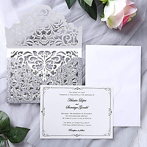 YIMIL 20 Pcs Laser Cut Wedding Invitation Card with Envelope for Wedding Quinceanera Bridal Shower Baby Shower Party Invite (Silver Glitter)